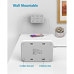 Surge Protector with USB, TESSAN Power Strip Flat Plug with 6 Widely Spaced AC Outlets 3 USB Charging Ports, 1080 Joules Protection, Wall Mount Extension Cord 5 Feet, Dorm Home and Office Accessories