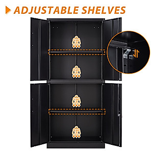 Anxxsu Metal Storage Locking Cabinet, 71" Tall Metal Cabinet with 4 Doors and 2 Adjustable Shelves, Locking Steel Cabinet for Home, School, Office, Gym, Garage Storage (Black)