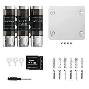 Shampoo and Conditioner Dispenser,Shower Dispenser 3 Chamber No Drill Wall-Mounted Shampoo Dispenser for Shower Wall Mounted Body Wash Dispenser for Bathroom Hotel Kitchen Large Capacity,Silver1