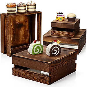 Sieral 4 Pieces Wood Cupcake Display Stand Decorative Dessert Appetizer Cake Stand Risers Wooden Crate Rustic Cake Stand Risers for Decor Wooden Crate Style Storage Organizer for Party (Rustic Color)