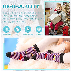 Eocom 6 Pairs Children's Winter Warm Wool Socks Kids Toddlers Boys Girls Thermal Thick Boot Cozy Crew Socks (8-12 Years, Cartoon Car)