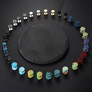FIBO STEEL 16 Pairs Fake Gauge Earrings for Men Women Stainless Steel Stud Earrings Cheater Ear Plug Faux Gauges Earrings Ear Tunnel