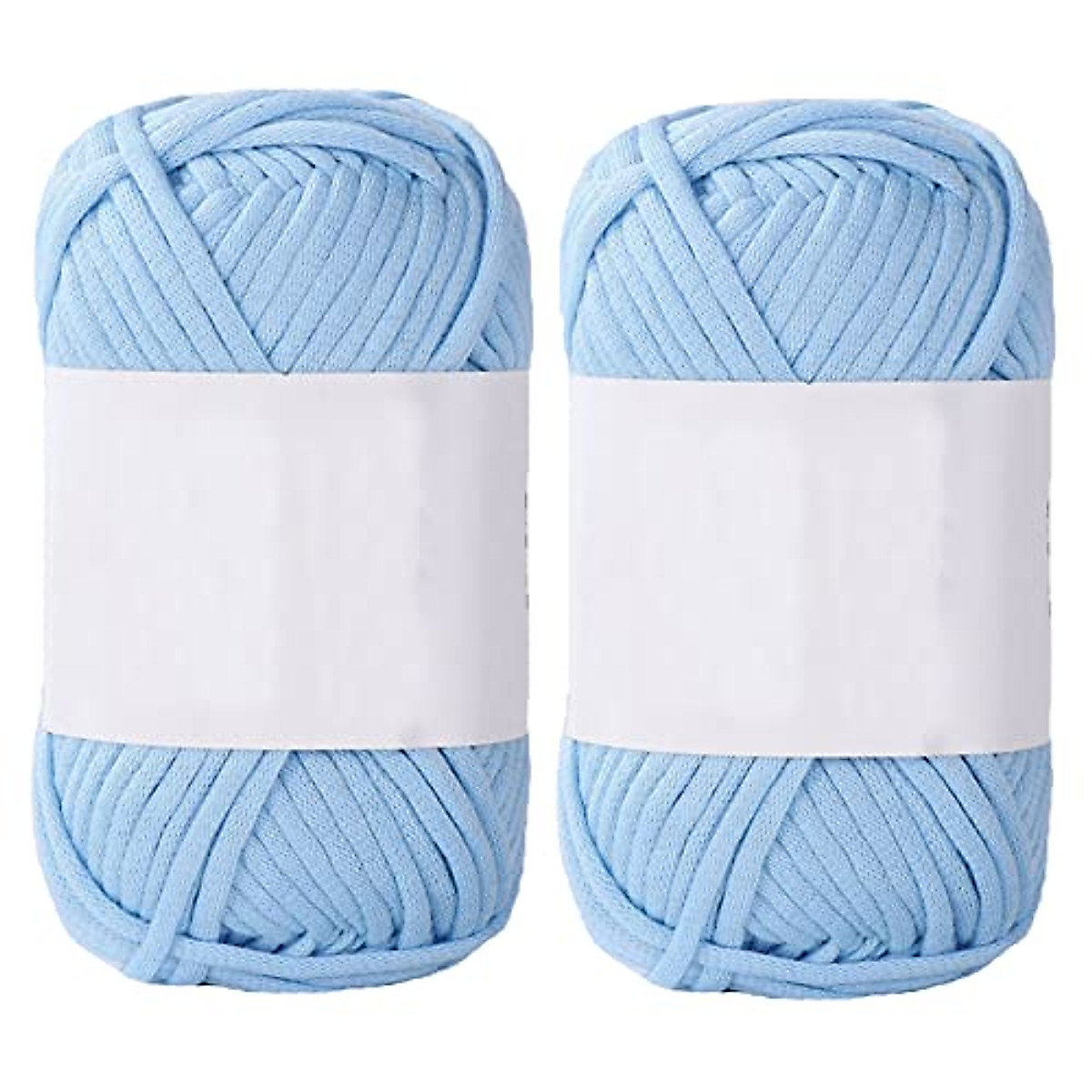2 Pack Light Blue Soft Cotton Knitting Yarn Elastic Fabric Crochet Cloth Yarn for Bag,Basket,Cushion