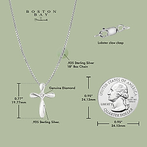 Boston Bay Diamonds Diamond Cross Pendant in .925 Sterling Silver with 18" Chain - Choice of Color
