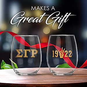 Bad Bananas BBGreek Sigma Gamma Rho Official Vendor - Set of Two 21 oz Stemless Wine Glasses with 10k Gold Ink - 1922 - SGRho - Sorority Paraphernalia