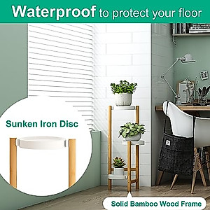 Plant Stand Indoor with Round Iron Plates, 3 Tiered Plant Stands for Indoor Plants Multiple, Bamboo Corner Plant Stand for Window Garden Balcony Living Room