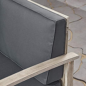 Great Deal Furniture Lorelei Outdoor 9 Piece Acacia Wood Sofa Conversational Set, Light Gray and Dark Gray