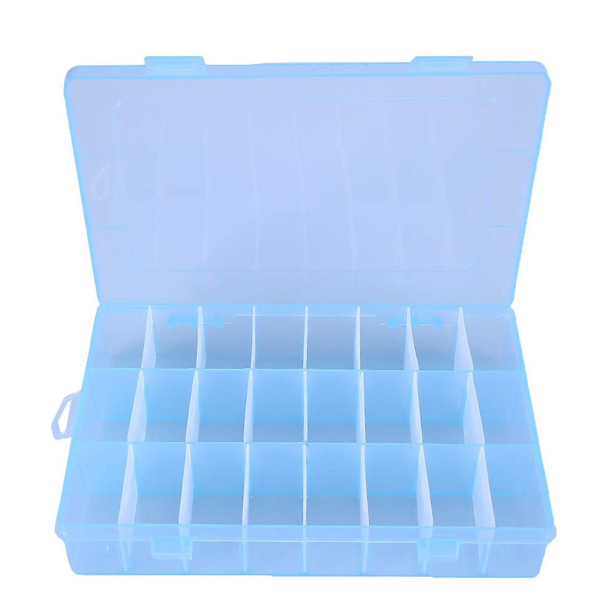 Jewelry Box Organizer Storage, 24 Grids Plastic Jewelry Adjustable Divider Container Detachable Beads Earrings Storage Case(Blue)