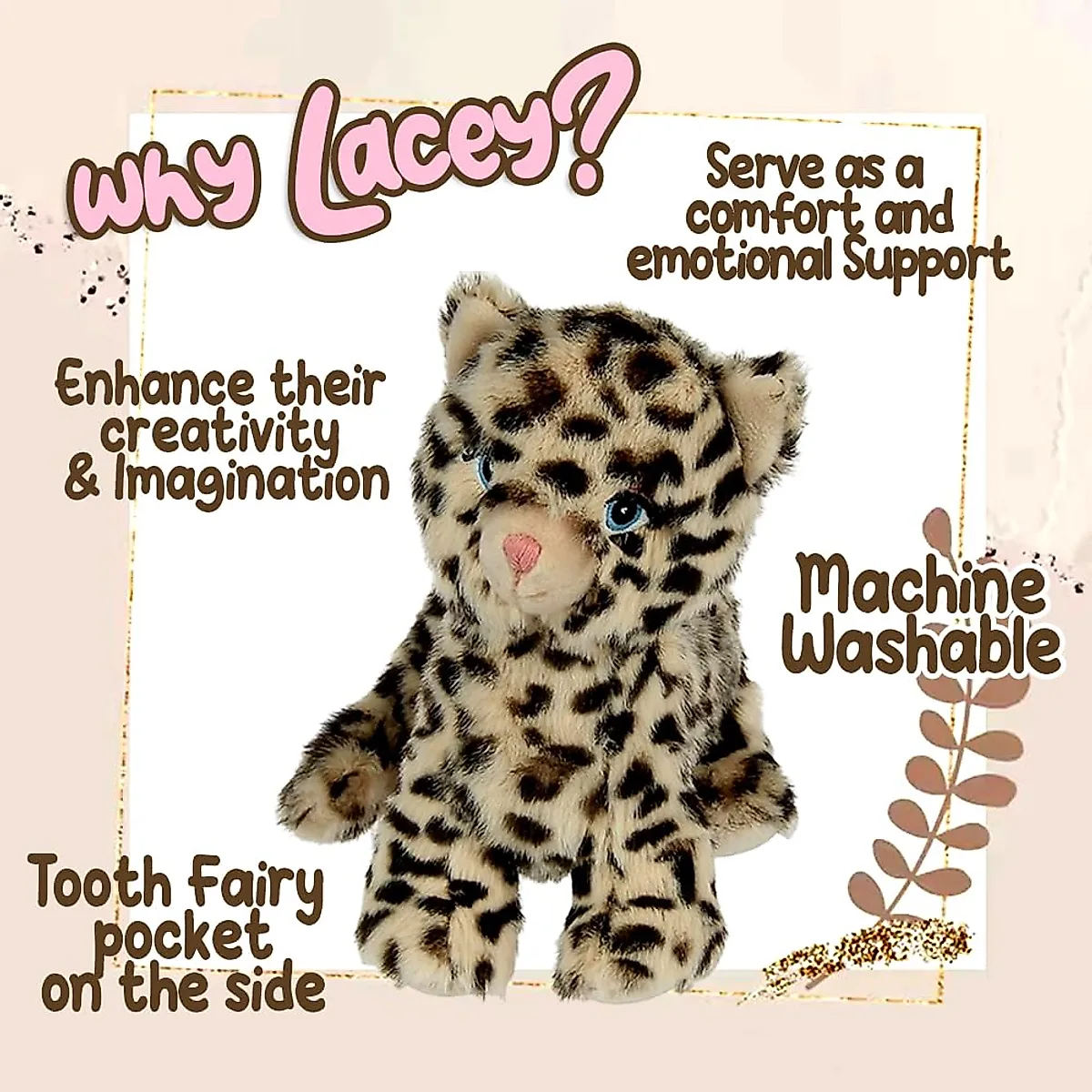 Maison Chic Tooth Fairy Lacey Leopard Tooth Fairy Pillow for Girls w/Book Tooth Pillow for Tooth Fairy Girls Tooth Fairy Gifts for Girls Tooth Fairy Doll