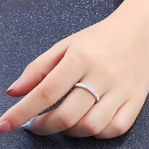 Mens Women Wedding Rings Fashion Jewelry Engagement Rings Opal Sapphire Bridal Band Promise Rings (White, 7)