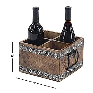 Deco 79 Rustic Wood and Metal Four-Bottle Wine Rack 19"W x 6"H Gray, Black, Brown