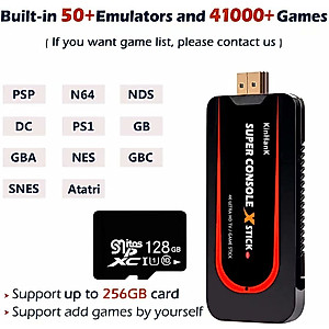 Relemo Super Console X Stick Retro Game Console Built-in 50000+ Games 4k Output Plug and Play Video Game Console with 2 Controllers for PS1/PSP/N64/MD (128G)