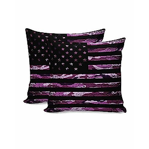 Set of 2 Throw Pillow Covers Square for Home Decor, Independence Day Camo American Flag Patriotic 18x18 Inch Cotton Reversible Pillow Case Sofa Soft Cushion Cases for Bedroom Couch Bed Car Chair