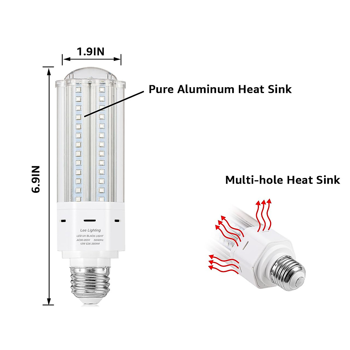 Lee Lighting Blacklight Bulb, 12W LED UV Ultraviolet Blacklight AC90-265V