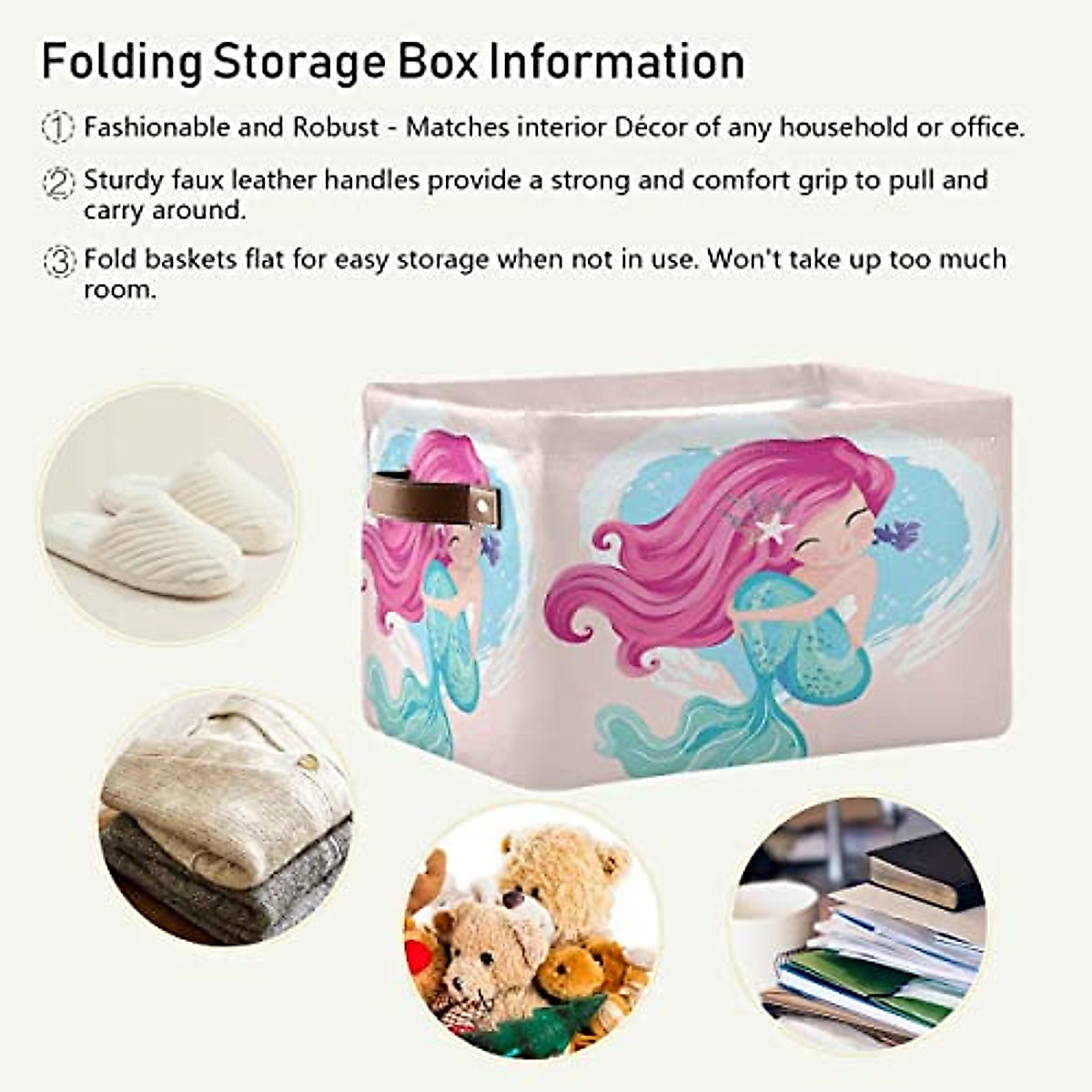 Storage Basket Cube Cute Animal Mermaid Large Collapsible Toys Storage Box Bin Laundry Organizer for Closet Shelf Nursery Kids Bedroom,15x11x9.5 in,1 Pack