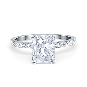 Blue Apple Co. Simulated Cubic Zirconia Size-5 Art Deco Radiant Cut Wedding Engagement Ring Round CZ 925 Sterling Silver