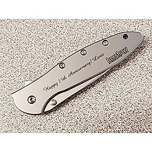 Kershaw Custom Laser Engraved Leek Knife 1660ST Silver Handle with Silver Serrated Blade Edge