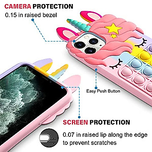 HoneyAKE Fidget Toys Phone Case for iPhone 11 Pro Max Case Bubble Bumper Protective Soft Silicone Shockproof Stress Reliever Pop Phone Cover Shell for Women Girls iPhone 11 Pro Max 6.5'', Rainbow