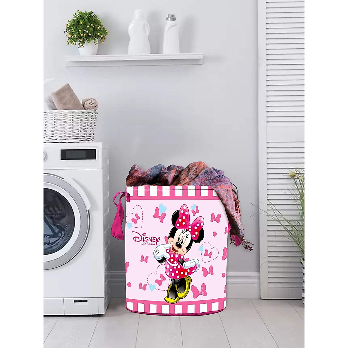 Kuber Industries Disney Minnie Print Non Woven Fabric Foldable Laundry Basket, Toy Storage Basket, Cloth Storage Basket with Handles,45 LTR (Pink)