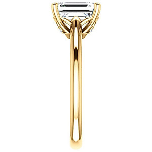 10K/14K/18K Solid Yellow Gold Handmade Engagement Ring, 2 CT Emerald Cut Moissanite Solitaire Diamond Wedding Ring Set for Women/Her, VVS1 Colorless, Promise Gifts/Anniversary White,Emerald,Silver