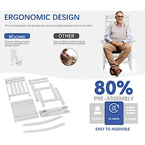 FOOWIN Patio Rocking Chairs Set of 2,HDPE High Back Porch Rocker,All Weather Resistant Poly Lumber Outdoor Porch Rocker, Rocking Chairs for Outdoor, Indoor, Patio, Deck, Garden White