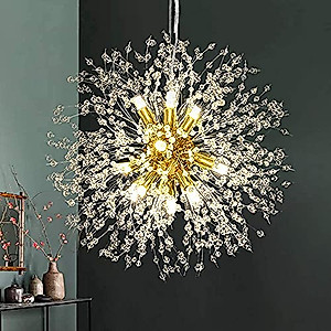 Vikaey Dandelion Crystal Chandeliers, 12-Light Firework Modern Sputnik Chandelier Ceiling Light Fixture Pendant Lighting for Dining Room Bedroom Kitchen Island Living Room,Glod