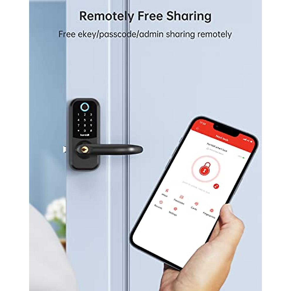 Hornbill Smart Lock Keyless Entry with Handle - Fingerprint Door Locks for Front Door - Keypad Electronic Digital Biometric Bluetooth Passcodes Alexa App Control Touch Screen Key Fobs - Airbnb Home