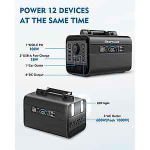 Portable Power Station 600W, STORCUBE Solar Generator 577Wh with 3 AC Outlet, PD 100W Output, Lithium Battery Backup, Solar Powered Generators for Camping Outdoor Home Emergency (1000W Surge)