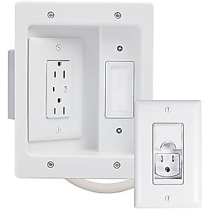 Legrand - OnQ In Wall TV Power Kit, TV Outlet Wall Kit Powers Multiple Devices, Cable Management Box Hides Cords, Recessed TV Outlet Works with All Plugs, 6FT Power Cable Cord, White, CPT306WV1