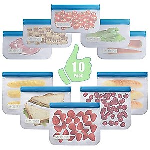 Silicone Reusable Food Bag,10 pcs (5 Leak Proof Reusable Sandwich Bags BPA FREE + 5 Crack-Proof Reusable Ziplock Snack Bag) for Sandwich, Snack, Fruit, Travel Camping Hiking items