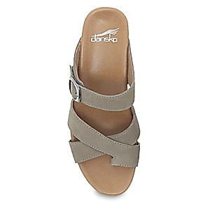 Dansko Aubree Wedge Sandal for Women – Cushioned, Contoured Footbed for All-Day Comfort and Support – Adjustable Hook & Loop Strap with Buckle Detail – Lightweight Rubber Outsole Taupe 9.5-10 M US