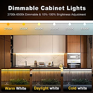 TJOY 19.6ft Under Cabinet Lighting + 50ft Bluetooth LED Strip Lights, 6PCS Dimmable 2700k-6500k Warm White to Daylight Bright LED Strip Light Bars for Kitchen Cabinet, Counter, Shelf