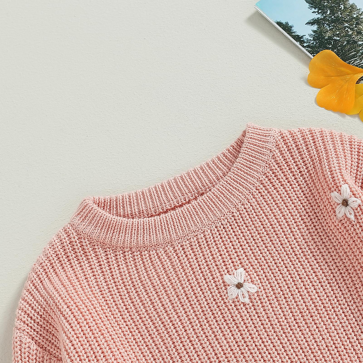 YOKJZJD Newborn Toddler Baby Girl Chunky Knit Sweater Flower Warm Sweatshirt Long Sleeve T-Shirt Knitted Fall Winter Clothes (Pink, 3-4 Years)