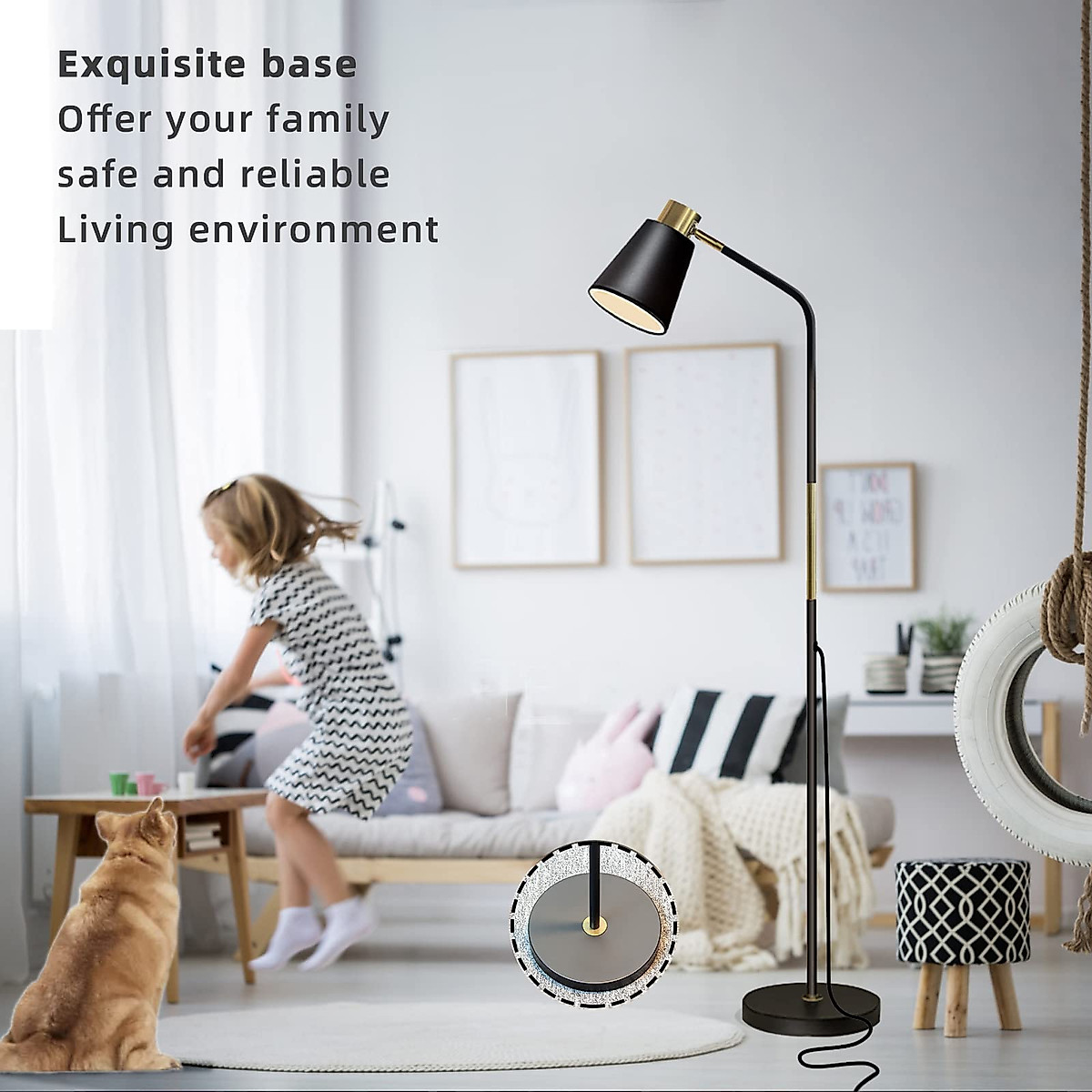 Floor Lamp, Industrial Floor Lamp Height Adjustable 360°Rotation Lampshade Modern Standing Lamp, Floor Lamps for Living Room, Office, Bedroom Reading, Work etc (Black)