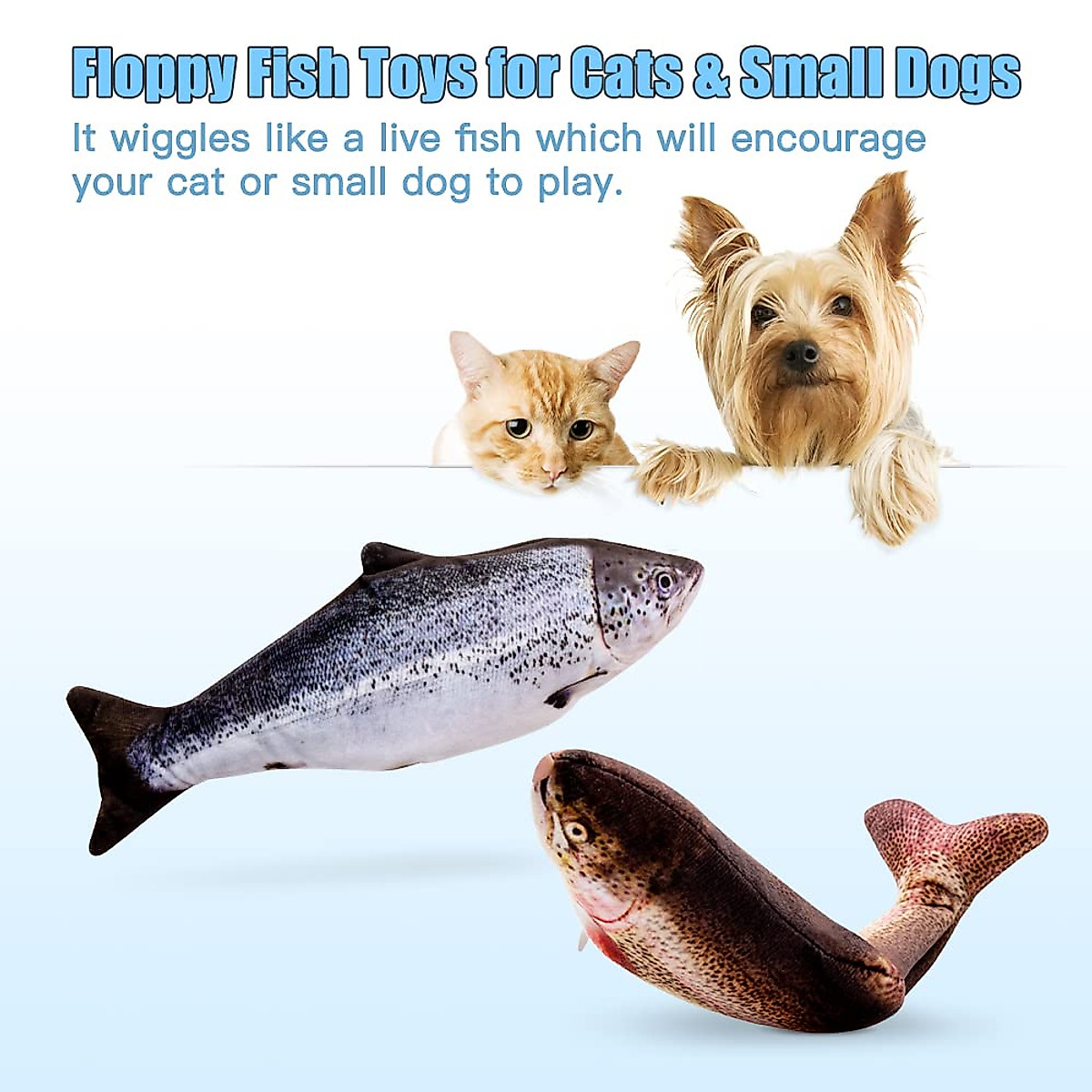 TOOGE 2 Pack 11" Floppy Fish Cat Toys with SilverVine and Catnip for Indoor Cats Interactive Flopping Fish Cat Kicker Catnip Toys for Cats Puppy Small Dogs