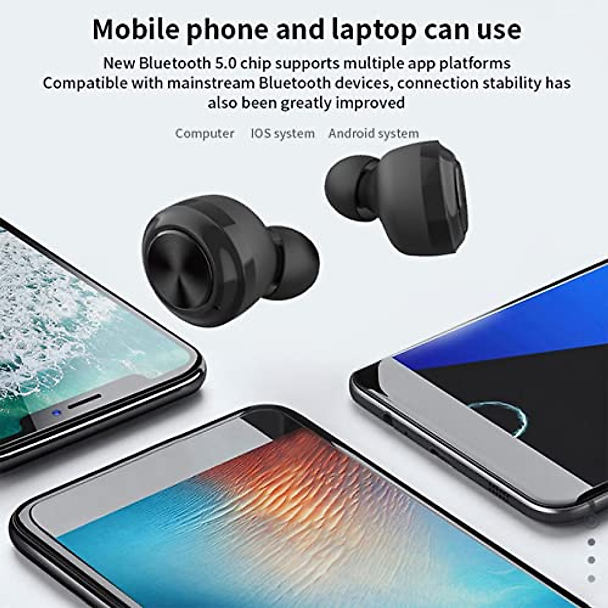 Wireless Earbuds Bluetooth 5.0 Headphones, in Ear Ultra-Mini Headset Built-in Microphone HD Calls, IPX5 Waterproof Immersive Premium Sound Stereophones Sports Earbug with Charging Case