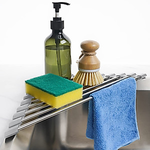 Tomorotec Triangle Roll-Up Dish Drying Rack for Sink Corner Small Foldable Stainless Steel Over The Sink Multipurpose Kitchen Drainer Caddy Organizer Storage Space Saver Shelf Holder (Gray)