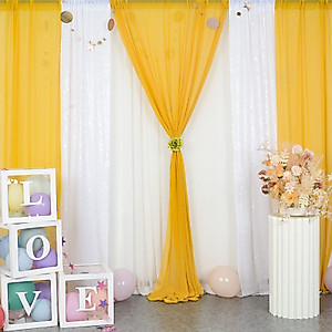 DUOBAO Chiffon Backdrop Curtain Gold Chiffon Fabric Drapes for Wedding Ceremony Sheer Curtains 2 Panels 29''x120'' Photography Backdrops Drape See Through Fabrics