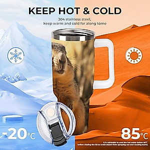 JTKBNVM Hand Drawn Groundhog Car Tumbler Travel Coffee Mug 40 Oz Tumbler with Handle And Straw Lid Large Insulated Mug Stainless Steel Water Bottle Large Capacity Car Cup
