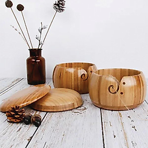 CHEERZEER CUSTOMIZE Personalized Large Wooden Bowl with Lid for Knitters and Crocheters, Wood Yarn Ball Holder Gift for Grandma and Mom on Mother's Day, Christmas, Birthdays