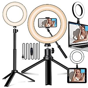 Selfie Ring Light for Zoom Meeting, Dimmable Desktop LED Circle Light with Tripod Stand, 8'' Lighting Kit Gifts for Live Streaming/Laptop Video Conference/Makeup/YouTube/Vlog/Video Recording