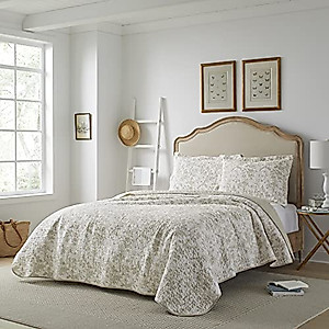 Laura Ashley Home - King Quilt Set, Cotton Reversible Bedding with Matching Shams, Home Decor for All Seasons (Amberley Biscuit, King)