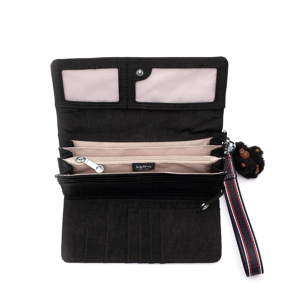 Kipling Rubi Large Wristlet Wallet Black Varsity Strap