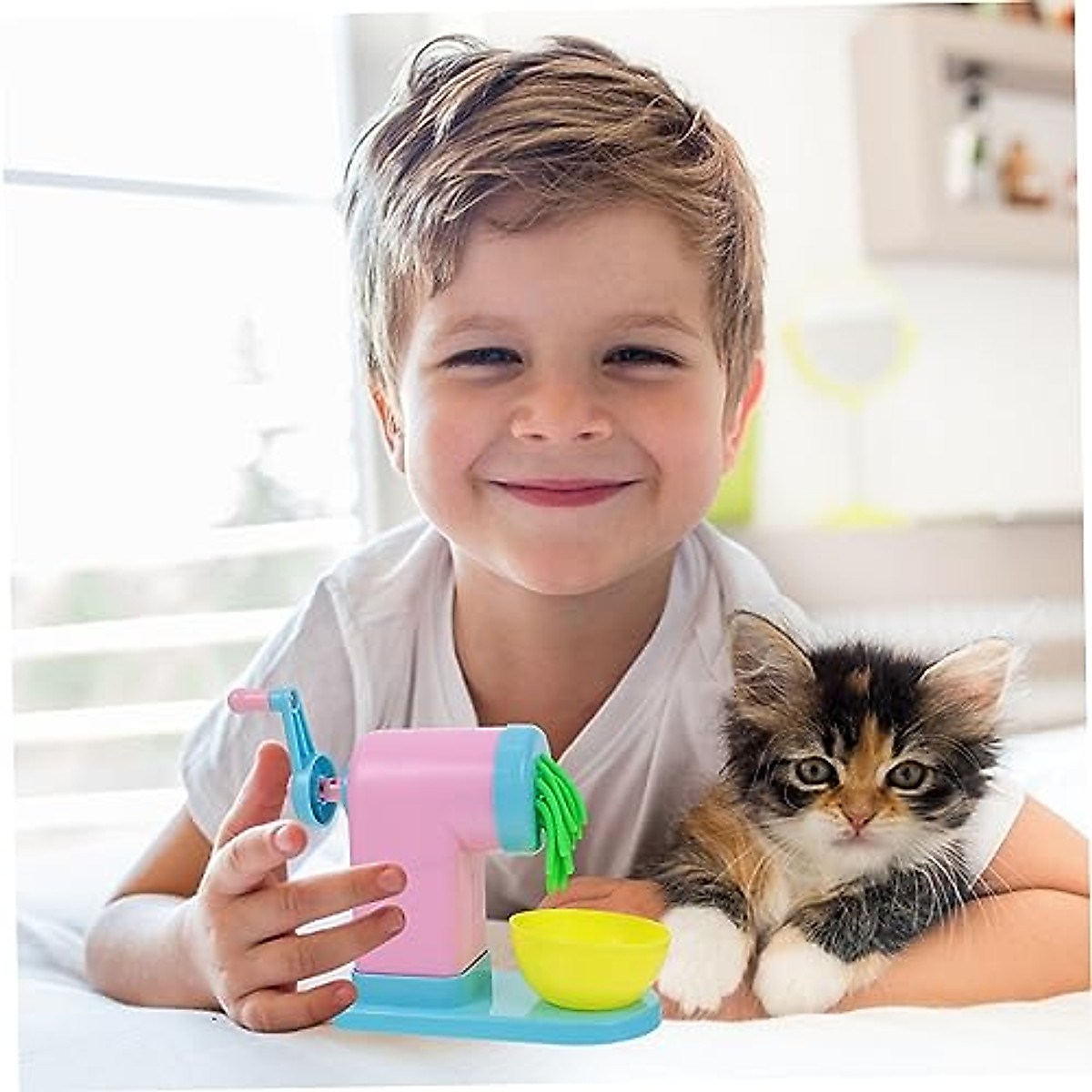 HOMSFOU 1 Set Early Colored Education of Cartoon Clay Creations Plasticine Noodle Interesting with Comes Toy Dough Maker Machine Model Tins Kid Child Kitchen Educational Funny Party