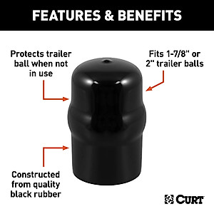 CURT 21800 Black Rubber Trailer Hitch Ball Cover, 1-7/8 or 2-Inch Diameter