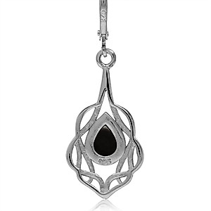 Silvershake Genuine Black Onyx White Gold Plated 925 Sterling Silver Celtic Knot Drop Dangle Leverback Earrings