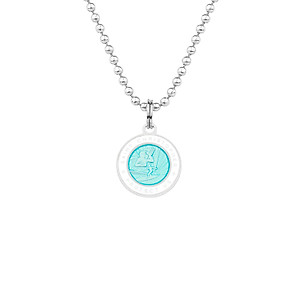 Get Back Necklaces St. Christopher Surf Necklace | Small, ½” Silver Plated Medallion, 18” Aluminum Ball Chain (Aqua White)
