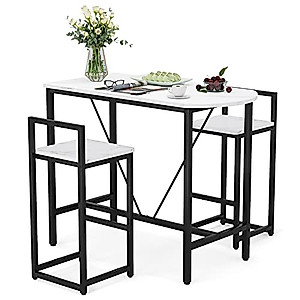 LITTLE TREE 3-Piece Bar Table and Chairs Set, Wood Metal Pub Bar Dining Table and 2 Bar Stools for Small Spaces, Kitchen, Apartment, Two Person Dining Room, White