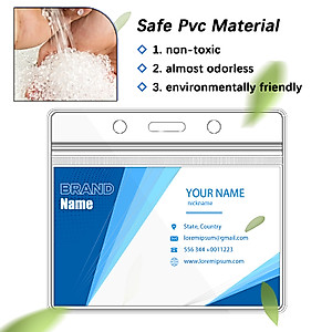 Rcybeo 60 Sets Name Tag Holders ID Badge Holders with Clips Clear PVC Card Holder Name Tags Heavy Duty Waterproof Resealable Zipper Seal Name Holder