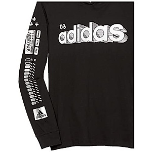 adidas Boys' Long Sleeve Linear Camo Hooded Tee, Black with Silver, Large (14/16)